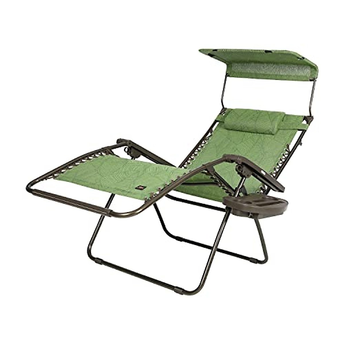 Bliss Hammocks GFC-467XWGB Wide XXL Zero Gravity w/Canopy, Pillow, & Drink Tray Folding Outdoor Lawn, Deck, Patio Adjustable Lounge Chair, 360 lbs, Weather Resistant, Green Banana Leaf, 33-Inch