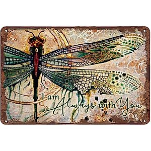 TGBY I Am Always With You Vintage Dragonfly Sign Wood Sign Wall Hanging Decor Retro Plaque For Home Garden Cafe Retro Sign 6x12Inch