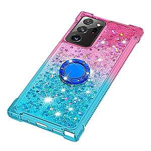 nincyee Shockproof Case for Samsung Galaxy Note20 Ultra,Glitter Shine Diamond Gradient Color Quicksand Transparent TPU Cover with Rotating Ring Kickstand