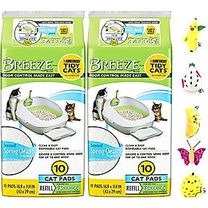 Tidy Cats Breeze Spring Clean Cat Pads Refill Pack (2) 10 Count Pouches with AuroraPet Catnip Toy (Assorted)