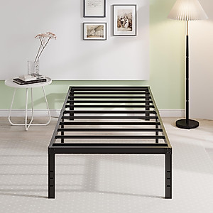EMODA 18 Inch Twin XL Bed Frames No Box Spring Needed, Heavy Duty XL Twin Metal Platform Bed Frame with Tall Storage Space, Noise Free, Easy Assembly, Black