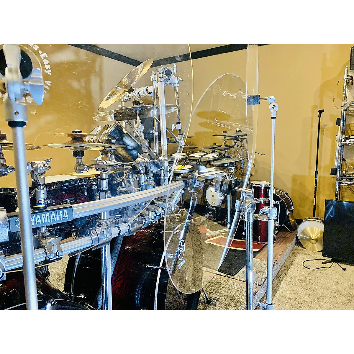 DistinctAndUnique 22 inch - 4 Pack Crystal Clear Acrylic Drum KIT Baffle - Muffles Live Recording Standard Mounting On All Cymbal Stand Performance Shields Sound Barrier