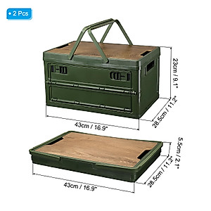 PATIKIL Collapsible Storage Bins with Lids and Handle, 2 Pcs 30L 8Gal Plastic Camping Storage Box Stackable Side Opening Organizer Basket for Car Rv Office Home, Green