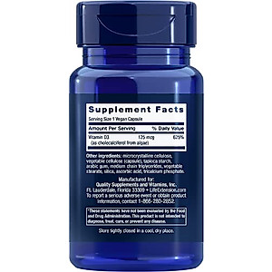 Life Extension Vegan Vitamin D3, Joint/Bone Health, Immune Support, Non-GMO, Gluten Free, 60 Count