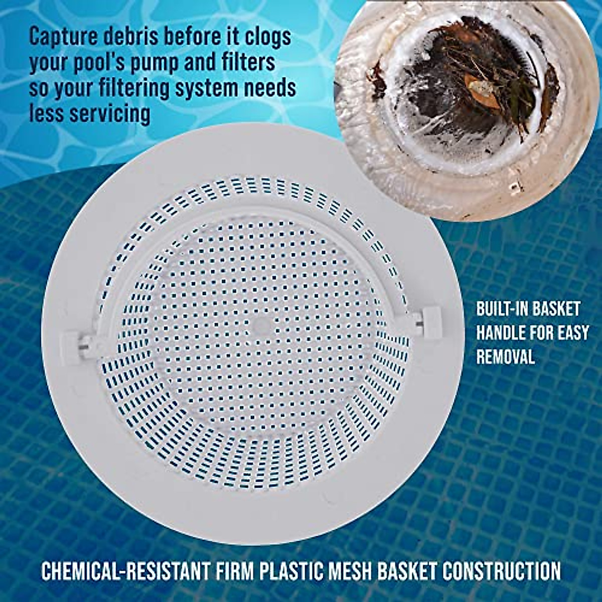 U.S. Pool Supply Above Ground Pool Thru-Wall Skimmer Baskets with Handles, 2 Pack - Swimming Pool Replacement Baskets - Standard Small Thru-Wall Size - Skim Remove Debris, Cleanout Leaves, Clean Pool