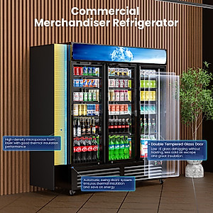 Mojgar 56 Cu Ft Commercial Display Fridge for Beverage,3 Glass Door Upright Refrigerator Merchandiser with Front LED Light,Large Freestanding Compact Slim Business Cooler for Shop,Restaurant,Apartment