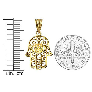 LA BLINGZ 10K Yellow Gold Hamsa Evil Eye Filigree Charm Necklace (20" Necklace)