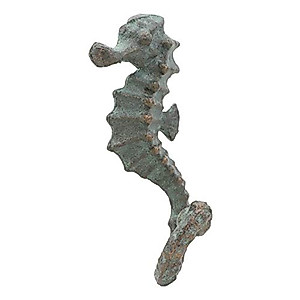 Ebros Verdigris Green Cast Iron Coastal Marine Ocean Nautical Seahorse Wall Mounted Coat Hooks Set of 2 Nautical Sea Life Hook Hangers Decor Sculpture Seahorses Coral Reef
