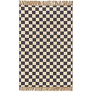 nuLOOM Connie Checkered Wool/Jute Tasseled Area Rug, 5' x 8', Grey