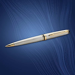 Waterman Expert Ballpoint Pen, Stainless Steel with 23k Gold Trim, Medium Point with Blue Ink Cartridge, Gift Box