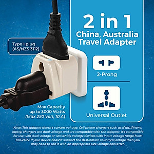 Australia Power Plug Adapter, OREI US to China Plug Adapter, 2 in 1 Type I Plug Adapter with Universal Outlet, Perfect for Laptop, Camera, Mobile, Used in Australia, New Zealand, China (DB-16-2PK)