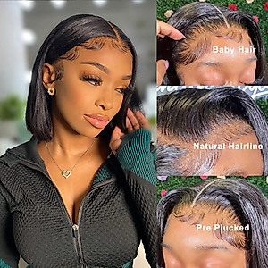 SKYDO Short Bob Wig Human Hair for Black Women 13x4 Bob Lace Front Wigs Human Hair 10inch Straight Bob Wig 180% Density Human Hair Bob Wig Pre Plucked Hairline with Baby Hair Natural Color
