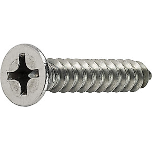 #6 x 2" Flat Head Sheet Metal Screws, Phillips Drive, Stainless Steel 18-8, Full Thread, Bright Finish, Self-Tapping, Quantity 50 by Fastenere