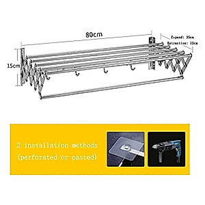 XMCX Clothes Drying Rack Wall Mounted Folding Collapsible Stainless Airer Laundry Dryer Hanger with Towel Hooks for Bedroom Bathroom Space Saver Rail Easy Storage (Size : 50cm)