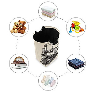 AUUXVA Laundry Basket Vintage Steam Locomotive Train Laundry Hamper with Handles Large Storage Clothes Toys Collapsible Laundry Bag for Bathroom Office Bedroom