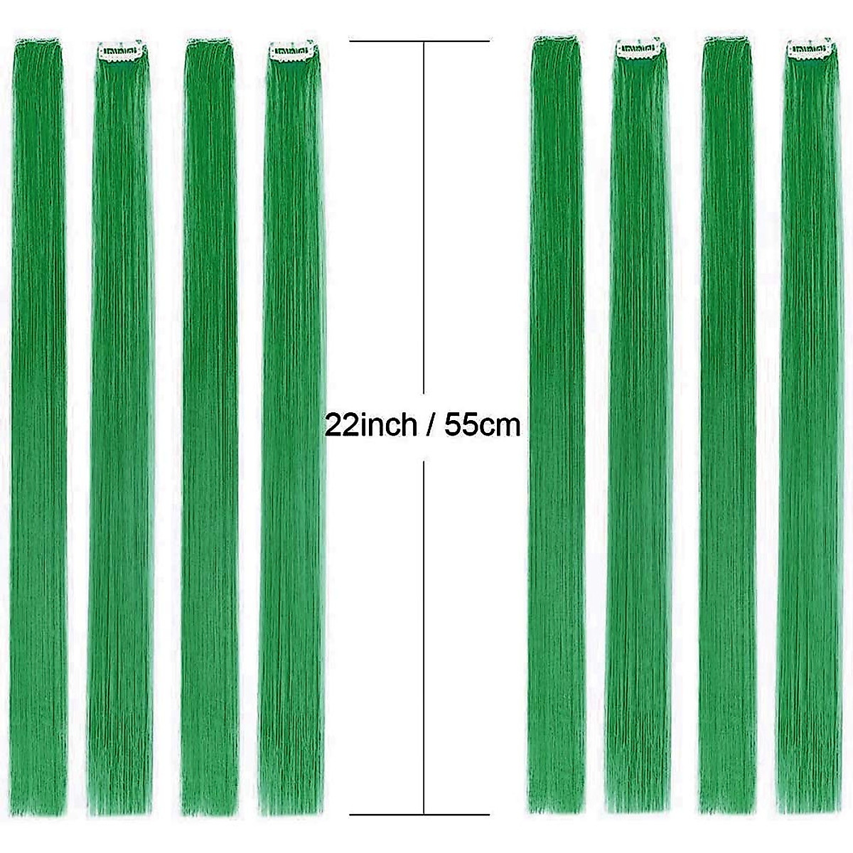 Colored Clip in Hair Extensions 22" 10pcs Straight Fashion Hairpieces for Party Highlights Green