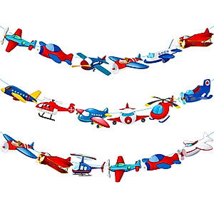Airplane Party Banner Airplane Birthday Party Banners 3Pcs Aviation Party Cutout Banners Helicopter Hanging Decorations for Plane Theme Baby Shower Supplies