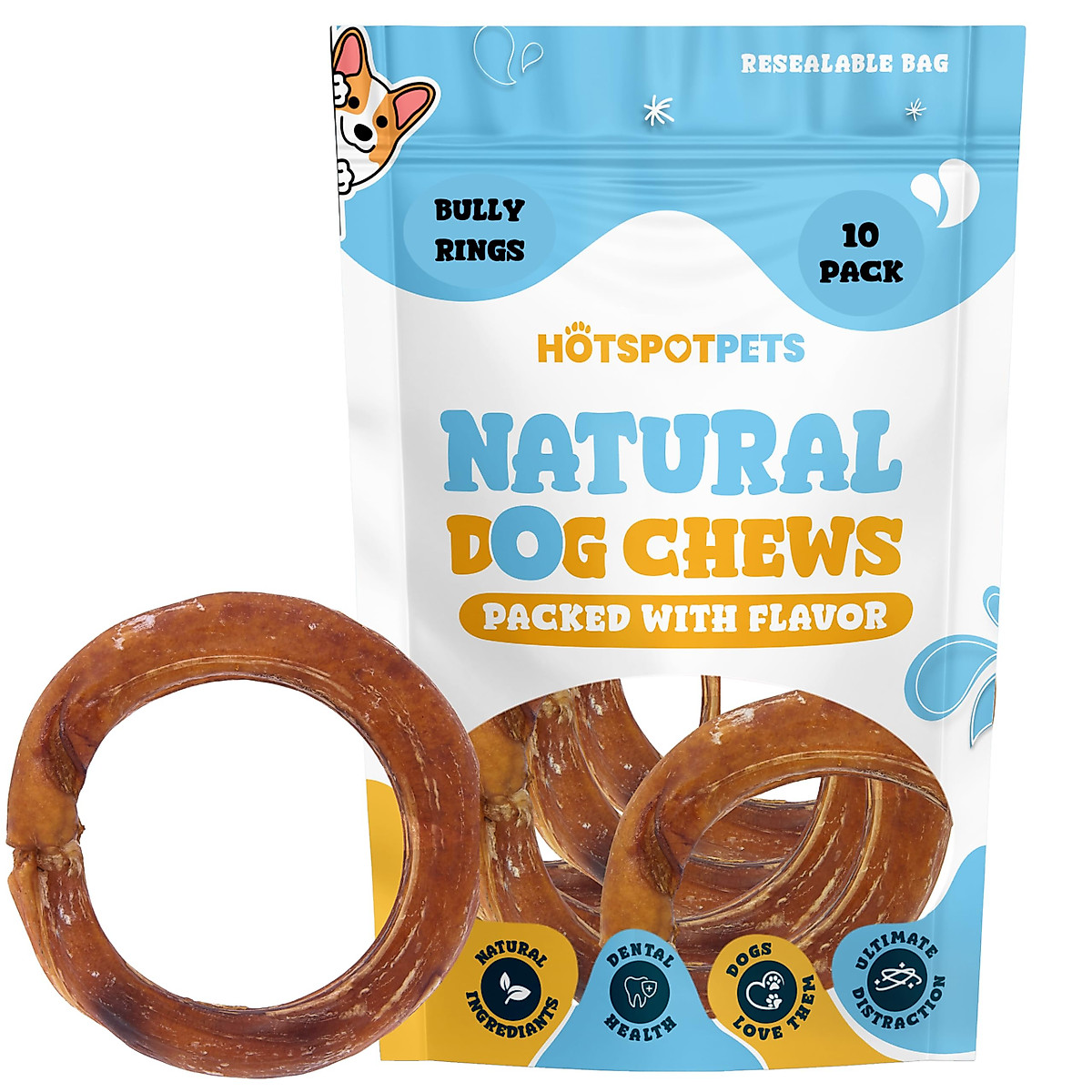 hotspot pets Bully Stick Rings for Dogs (10 Pack) - Premium All Natural Long Twisted Beef Pizzle Dog Chew Treats - Grain Free Fully Digestible Rawhide Alternative Thick Chew Circles