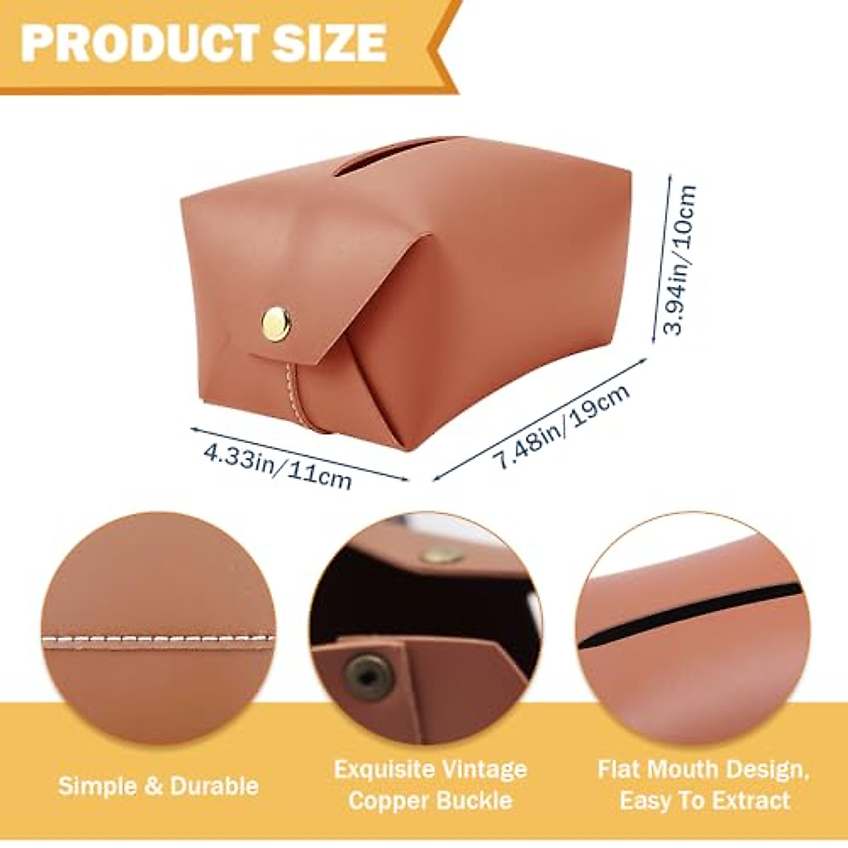 Soznveg Tissue Box Cover Rectangular, PVC Leather Tissue Box Holder, Facial Tissues Organizer, Napkin Paper Tissue Holder for Bathroom, Living Room, Dresser, Tabletop, Car, Office Decor, Brown
