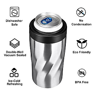 Insulated Stainless Steel 24 oz Tumbler with Freezable Drink Can Cooler for all 12 oz Slim Can,Regular Can,Beer Bottle & All Drinks (Stainless Steel Drawed)