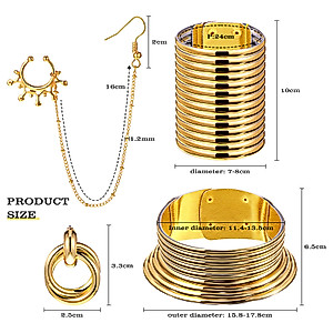 5 Pcs African Vintage Gold Flamboyant Jewelry Set Egypt Choker Bracelet African Nose Rings Hoop Chain Earrings Crown Headpiece Sunburst Spiked Headband for Women Costume Accessories Theme Party
