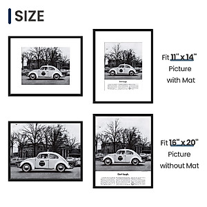 ENJOYBASICS 16x20 Picture Frame, Display Poster 11x14 with Mat or 16 x 20 Without, Wall Gallery Photo Frames, Black, 2 Pack
