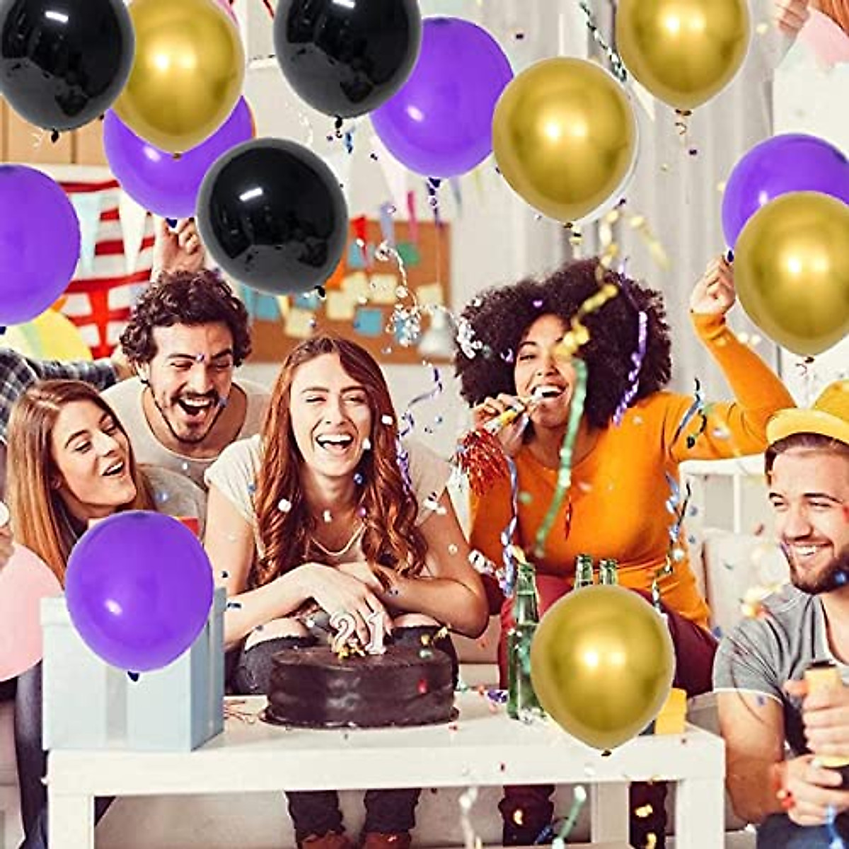Purple Gold Black Balloon Garland Kit - 121 PCS Metallic Gold Purple Black Balloons Wednesday Party Supplies for Purple Gold Birthday Graduation 2023 Retirement Halloween Party Decoration