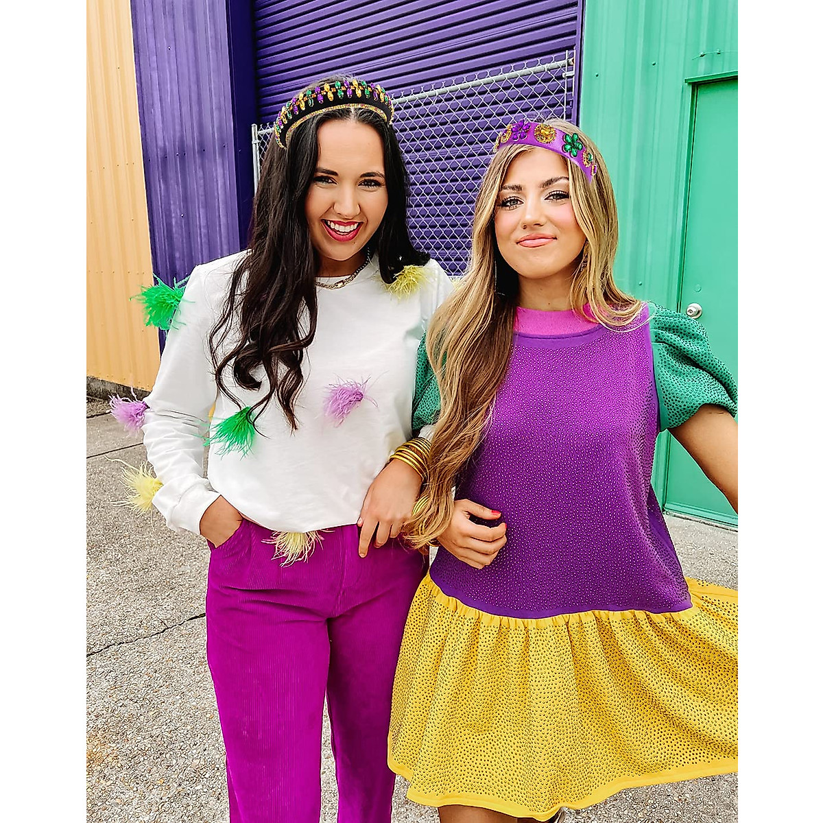 Crystal Mardi Gras Headband for Women Girls Sparkly Rhinestone Embellished Purple Green Yellow Hairbands Elastic Wide Carnival Hair Hoop Parade Headwear (Crystal)