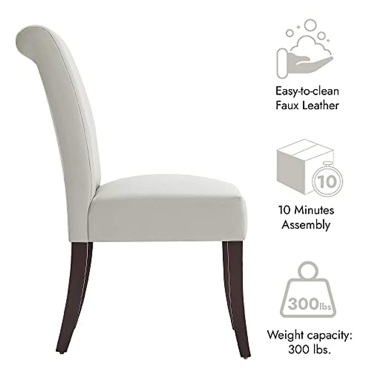 Watson & Whitely Upholstered Kitchen & Dining Room Chairs with High Back, Faux Leather Dining Chairs with Solid Wood Legs, Set of 2, Light Grey