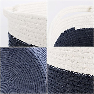 uxcell Home Accessories Cotton Rope Storage Basket with Handles Collapsible Storage Organizer for Closet Shelves Bedroom Office,Laundry Hamper Basket Navy Blue 15" x 13.8"