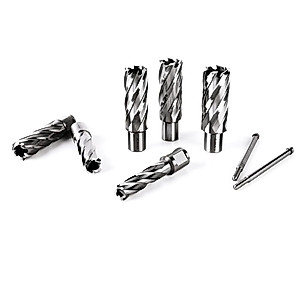 OSCARBIDE Annular Cutter Set 8 Pieces, 3/4"Weldon Shank,2"Cutting Depth,(9/16,11/16,13/16,15/16,1,1-1/16) inch Cutting Diameter,Mag Drill Bits for Magnetic Drill Press with 2pcs Pilot Pins