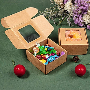 BENECREAT 30 Packs 2.5x2.5x1.2 Square Brown Kraft Paper Boxes Gift Candy Boxes with Clear Window for Wedding Party Favor Treats, Bakery and Jewelry, Festival Gift Packaging