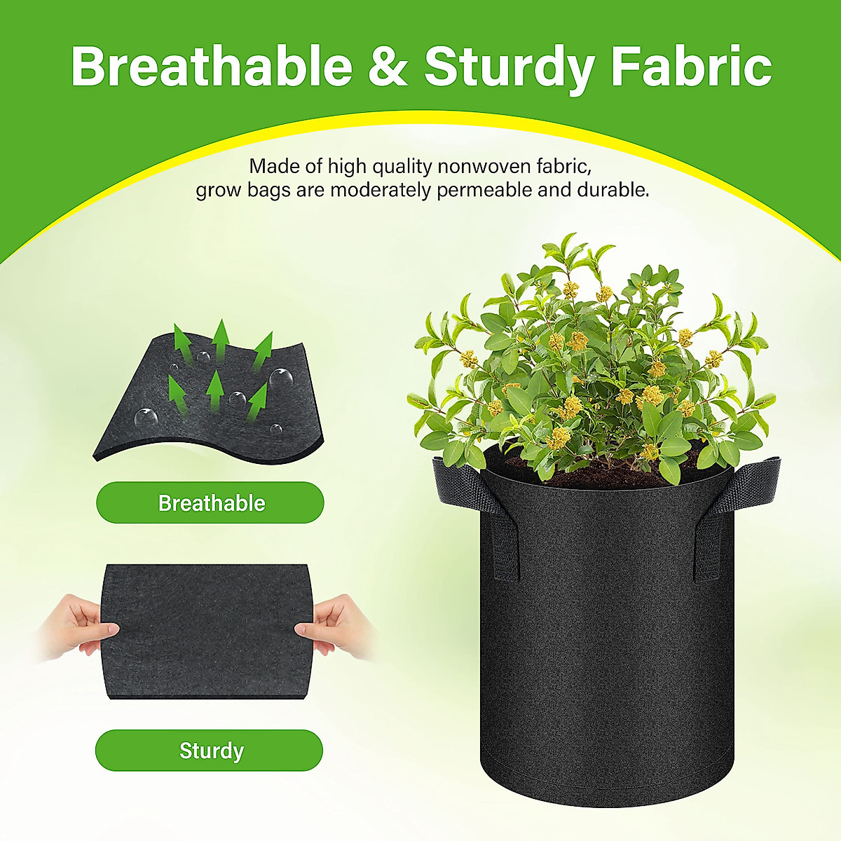 HealSmart 6-Pack 1 Gallon Nonwoven Grow Bags, Aeration Fabric Pots with Handles, Suitable for Garden Fruits, Vegetables and Flowers, Black