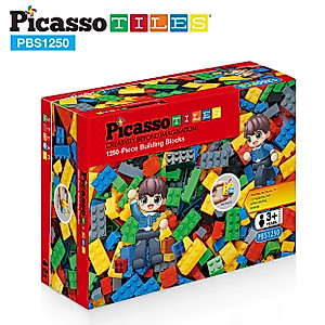 PicassoTiles 1250 PCs Educational Building Block Tiles Set Creative Shapes to Enhance Imaginative Play Unique Set to Characters and Numbers Learning STEM Toys Washable for Learning Education Ages 3+