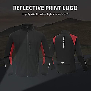 Wantdo Men's Winter Cycling Thermal Jacket Warm Soft Shell Windproof Running Jacket Waterproof Fleece Windbreaker Reflective