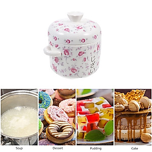 Angoily Ceramic Stew Pot with Lid and Handle Steam Soup Bowl Steaming Cup for Egg Custard Medicinal Birds Nest Pink