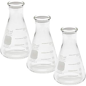 PYREX 125mL Narrow Mouth Erlenmeyer Flasks with Heavy Duty Rim, 3/pk