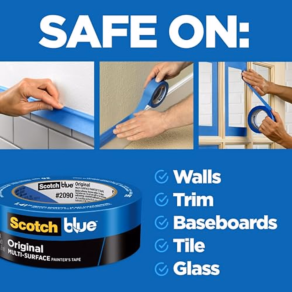Scotch Painter's Tape Original Multi-Surface Painter's Tape, Blue, Paint Tape Protects Surfaces and Removes Easily, Multi-Surface Painting Tape for Indoor&Outdoor Use, 1.41 Inches x 60 Yards, 4 Rolls
