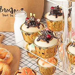 YestBuy 3 Tier Cupcake Stand with Base, Cake Stand, Acrylic Cupcake Tower Stand, Premium Cupcake Holder for 28 Cupcakes, Display for Pastry Wedding Birthday Party (4" Between 2 Layers)