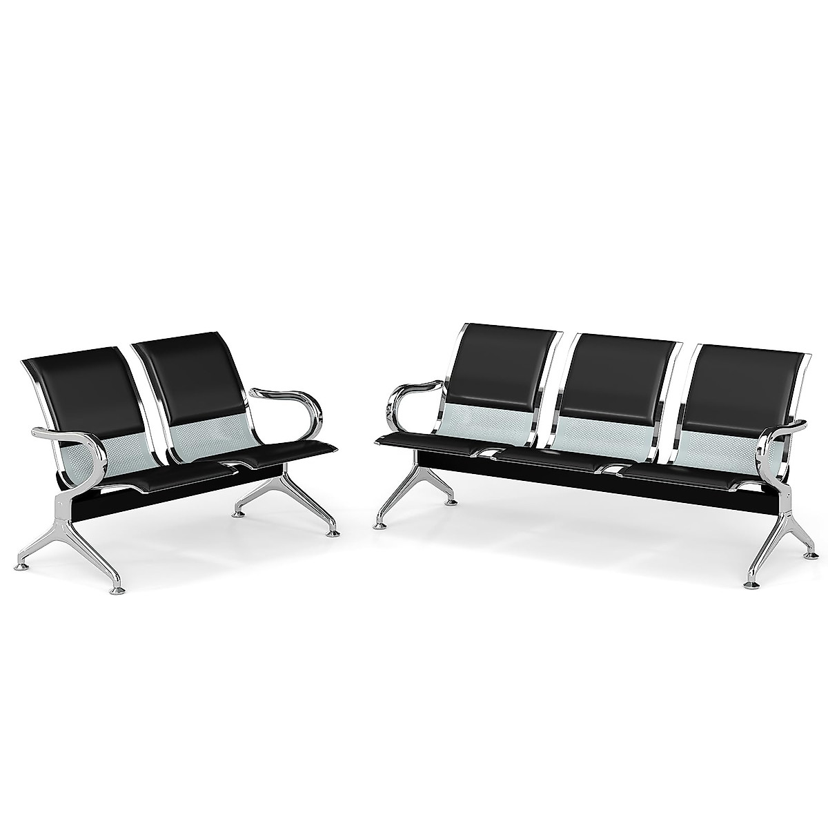 Kinfant 5-Seat Waiting Room Chairs Sofa Furniture - Office Guest Reception Chair with Armrest for Waiting Room Airport Hospital Bank (Black - PU+Mesh)