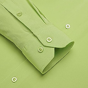 Hi-Tie Mens Dress Shirts 4 Way Stretch Long Sleeve Dress Shirts for Men Button Down Wrinkle Free Casual Formal Shirt,Army Green, Large
