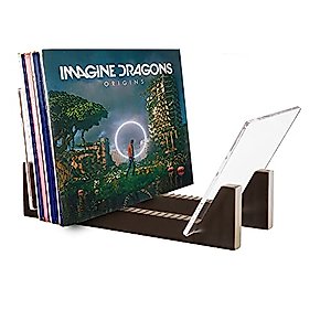 KAIU Vinyl Record Storage Holder - Stacks up to 50 Albums, 7 or 12 inch LPs - Solid Wood Organizer with Clear Acrylic Ends - Vinyl Record Accessories Gifts in Stylish Modern Portable Record Stand - Black