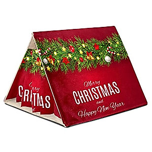 Small Pet Hideout Merry Christmas New Year Background Hamster House Guinea Pig Playhouse for Dwarf Rabbits Hedgehogs Chinchillas