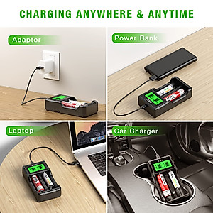 EBL Universal 18650 Battery Charger for 3.7V Lithium ion Rechargeable Batteries 26650 22650 18650 18490 18350 17670 17500 16340 (RCR123) 14500 and 1.2V Ni-MH Ni-CD Rechargeable C AA AAA Batteries
