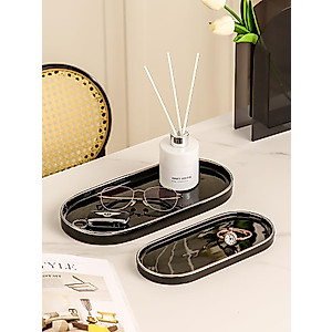 Redelaenor Ceramics Bathroom Tray for Counter, Perfume Key Trinket Ring Tray, Decor Soap Dispenser Countertop Tray for Kitchen Sink Organization.(Black Medium