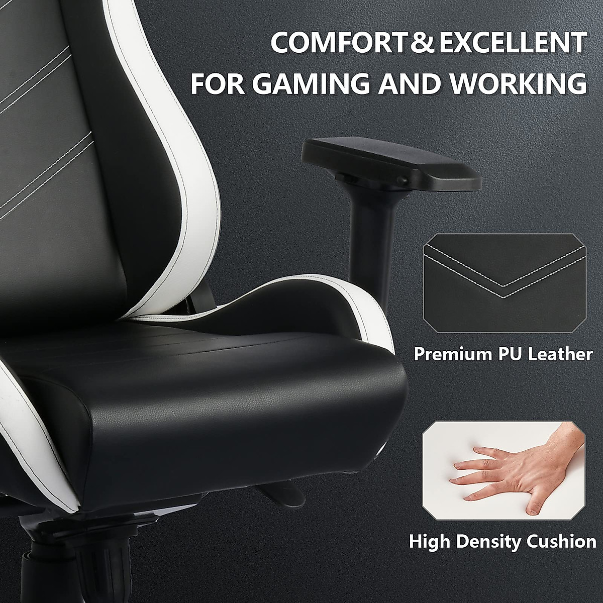 GTRACING Gaming Chair, Big and Tall Computer Chair with 4D Adjustable Armrests, Height Adjustable Recliner with Ergonomic Head Pillow and Lumbar Support for Gaming or Working (White)