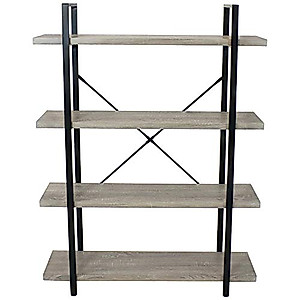 Sunnydaze 4-Tier Bookshelf - Industrial Style with Freestanding Open Shelves with Veneer Finish - Oak Gray