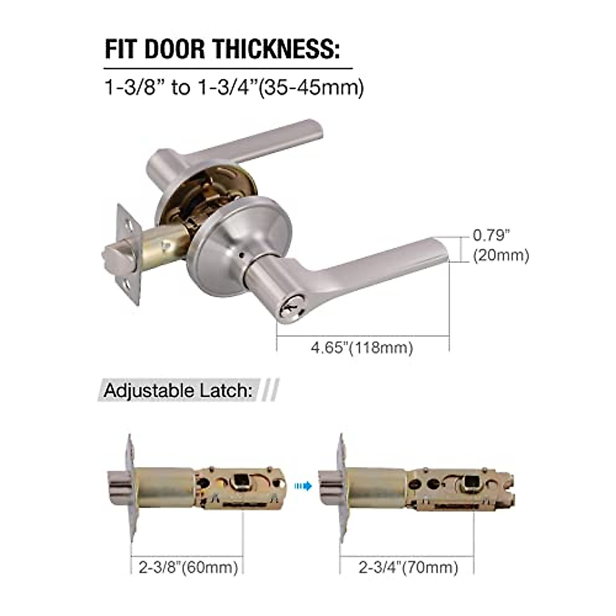 GITRANG (3 Pack) Door Levers Interior Keyed Alike Entry Front/Bedroom Door Handles for Left and Right Opened Door with Lock and Keys Set in Satin Nickel