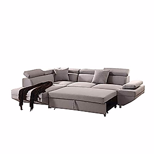 ACME FURNITURE Jemima Sectional Sofa w/Sleeper - - Gray Fabric