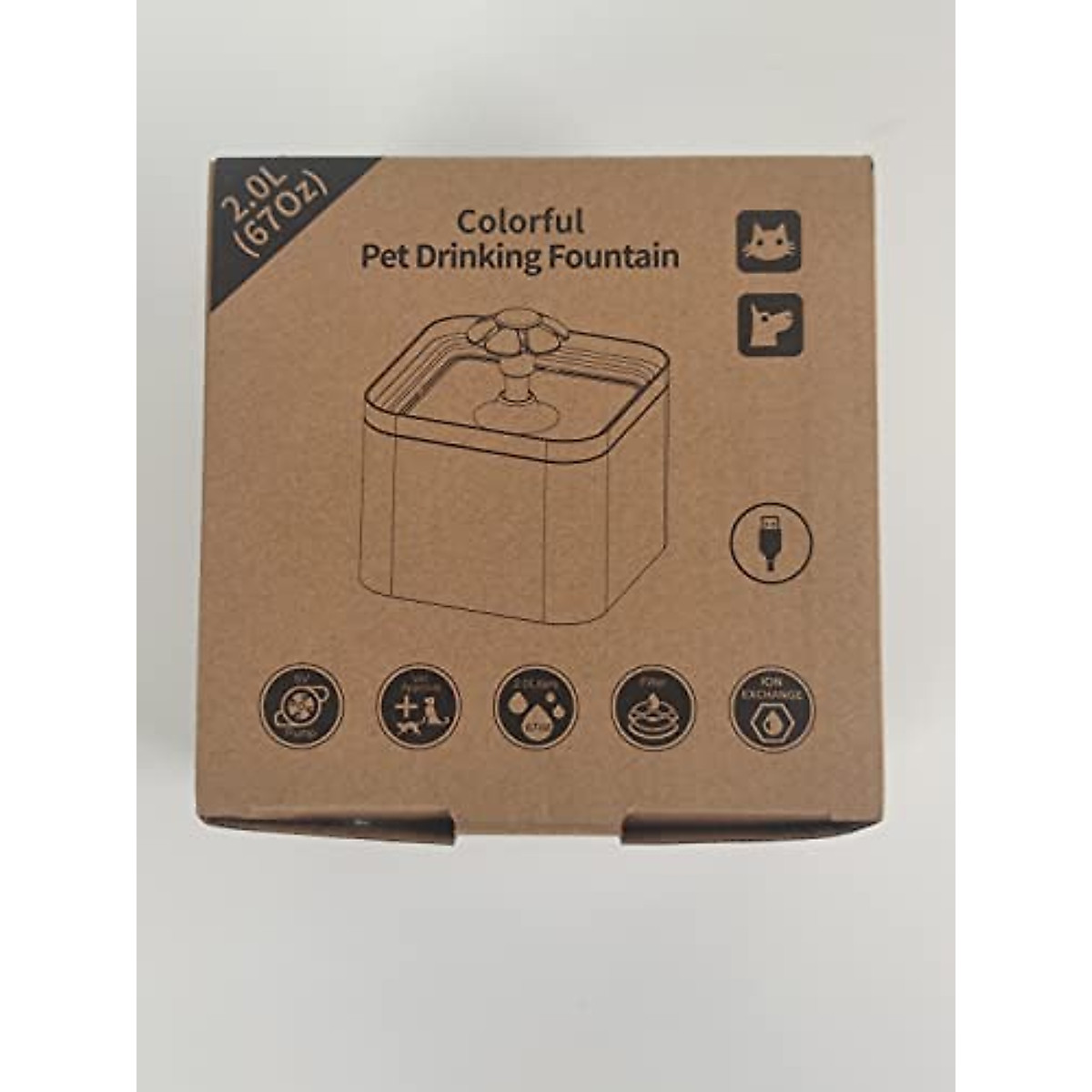 AONBOY Cat Water Fountain, Ultra Silent Cat Fountain 67oz/2L, with LED Light, Activated Carbon Filter, Pet Water Fountain for Cats and Small Dogs